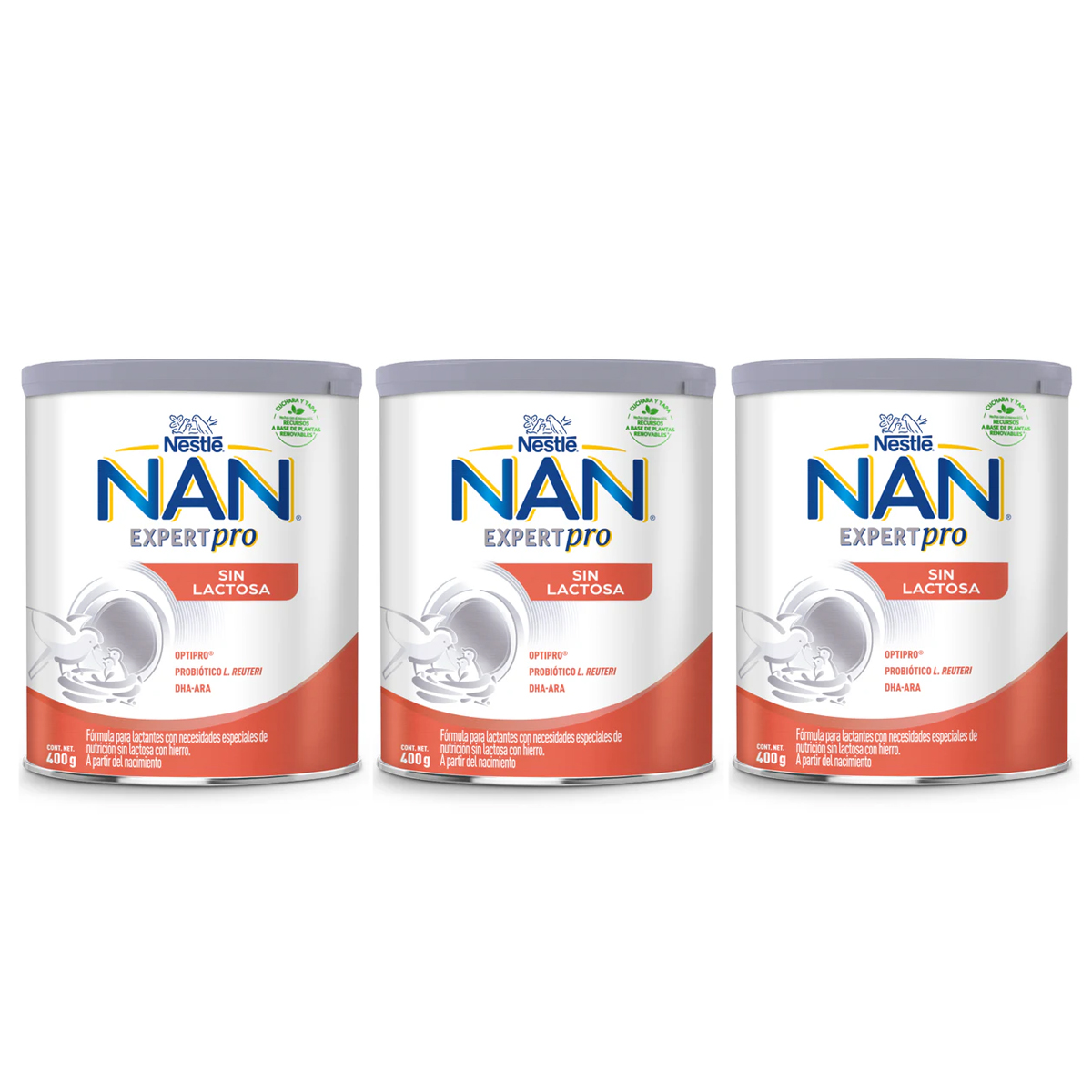 Fórmula Infantil Nan Expert Pro Sin Lactosa, 400gr 3pz