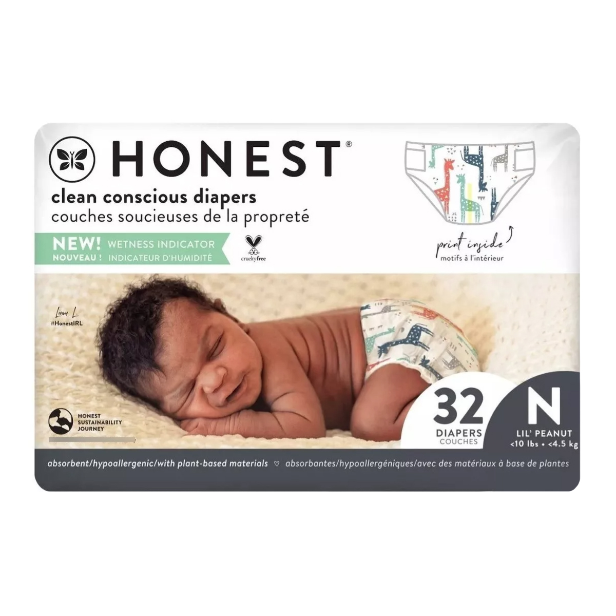 Pañales Honest Talla Recién Nacido Jirafas Multicolores 32pz