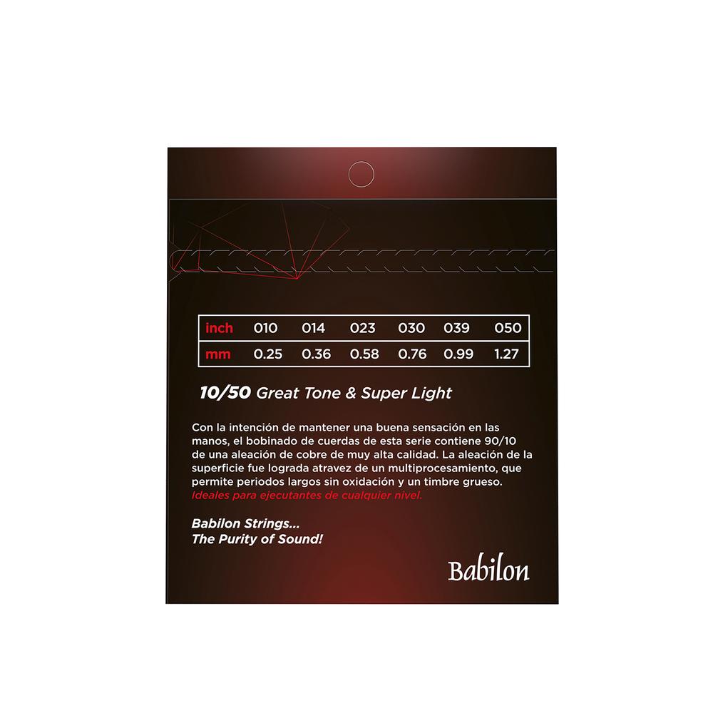 Set de Cuerdas para Guitarra (0.010-0.050) 90/10 PAG20/10 BABILON.