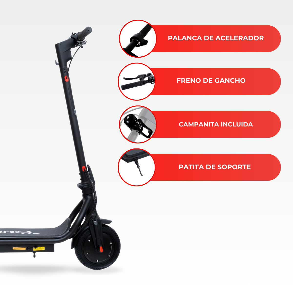 Scooter Patín Eléctrico Para Niños Eco-forte Sgx6 Con Luces Negro