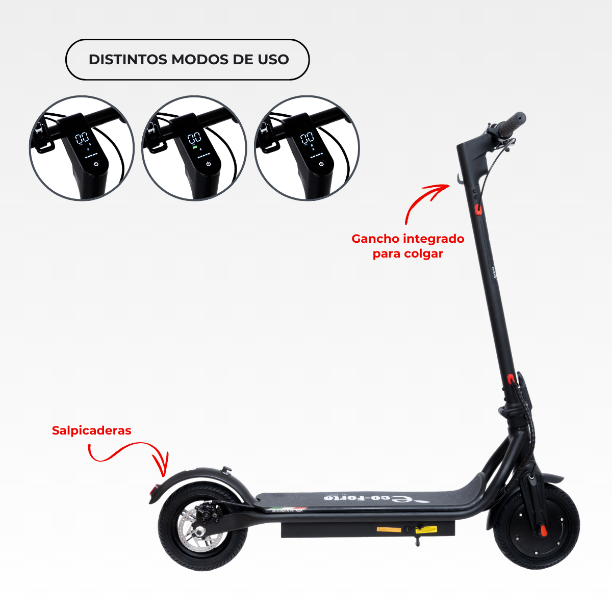 Scooter Patín Eléctrico Para Niños Eco-forte Sgx6 Con Luces Negro