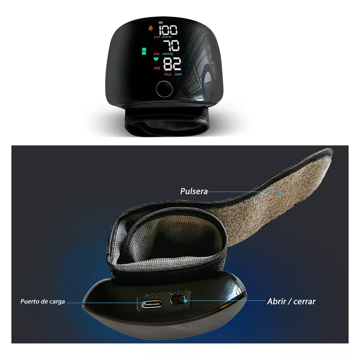 Digital arm baumanometro, glucometro Color Negro