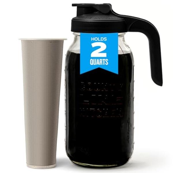 County Line Kitchen Glass Cold Brew Coffee Maker with Lid - Wide Mouth ...