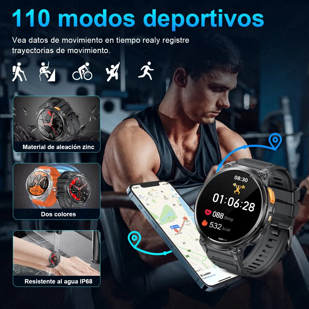 Reloj Inteligente Hombre Militar Linterna Llamada Smartwatch