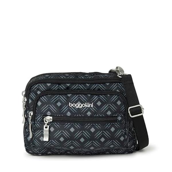 Baggallini Women's Triple Zip Bag, Black Diamond Print