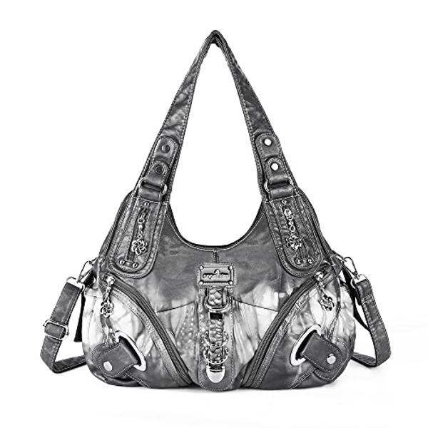 Angelkiss Women Multiple Pockets Purses and Handbags Washed Leather ...