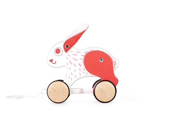 Hape: Pull Along - Bunny - White & Red - Wooden Animal Toy, Rubber ...