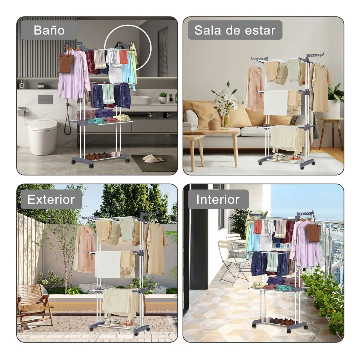 Tendedero Vertical Plegable 3 Niveles Con Ruedas Portátil.