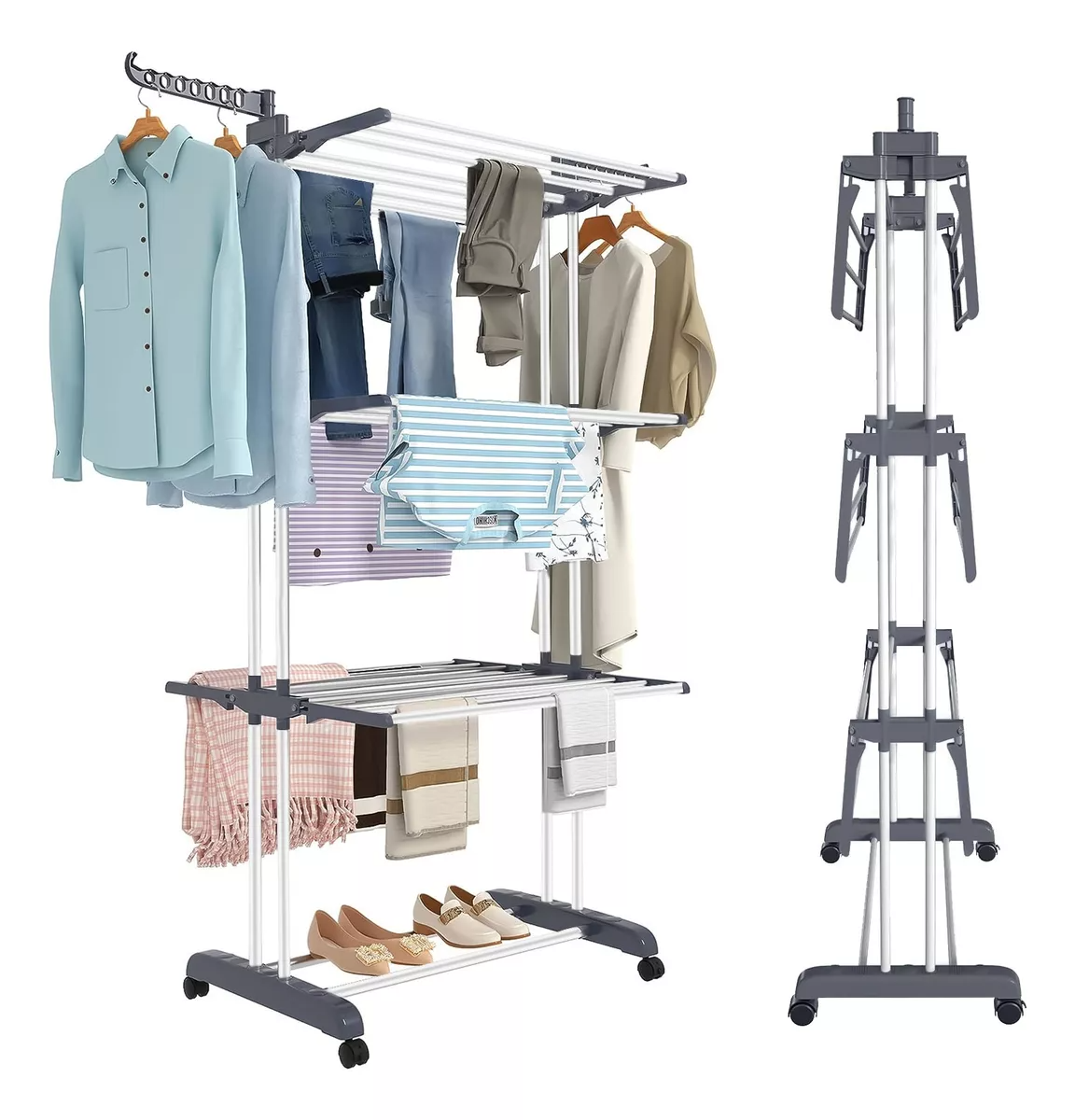 Tendedero Vertical Plegable 3 Niveles Con Ruedas Portátil.