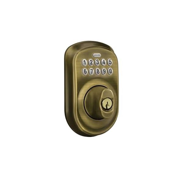 Schlage BE365 V PLY 609 Plymouth Keypad Deadbolt, Electronic Keyless ...