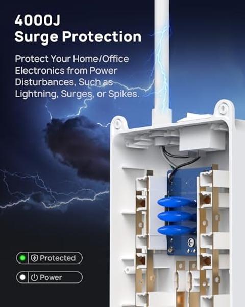 TROND Power Strip Surge Protector - White Extension Cord with USB Ports ...