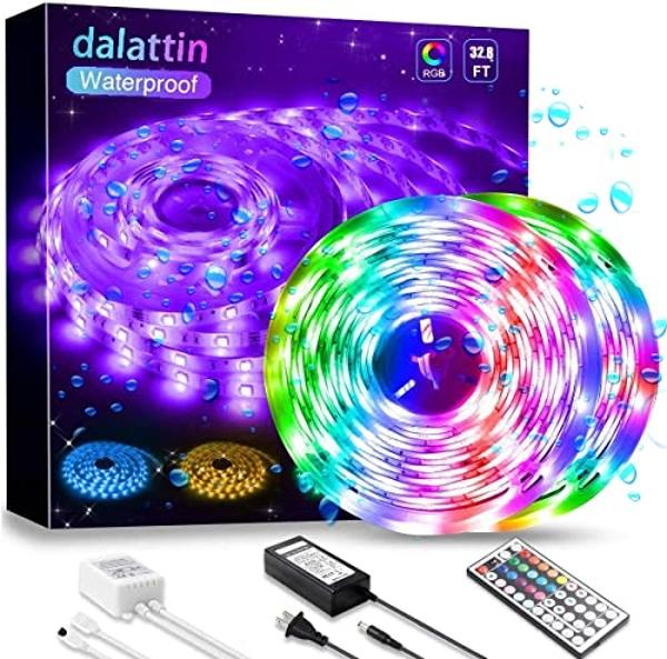 dalattin Waterproof Led Lights Outdoor Led Strip Lights 32.8ft RGB 300 ...