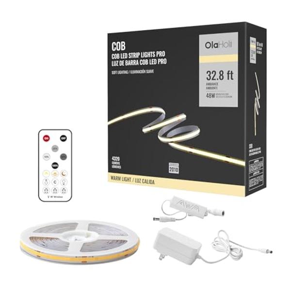 Olaholii 32.8ft COB Led Strip Light with Remote, 3000K Dimmable Bright ...