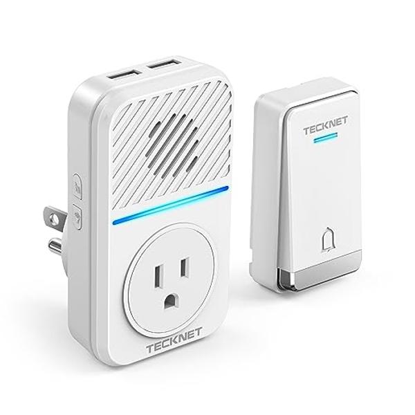 TECKNET Wireless Doorbell, Self-Powered Doorbell with 2 USB Ports, IP65 ...