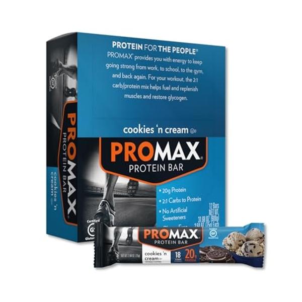 Promax Protein Bar, Cookies 'n Cream, 20g High Protein, Gluten Free, 12 ...