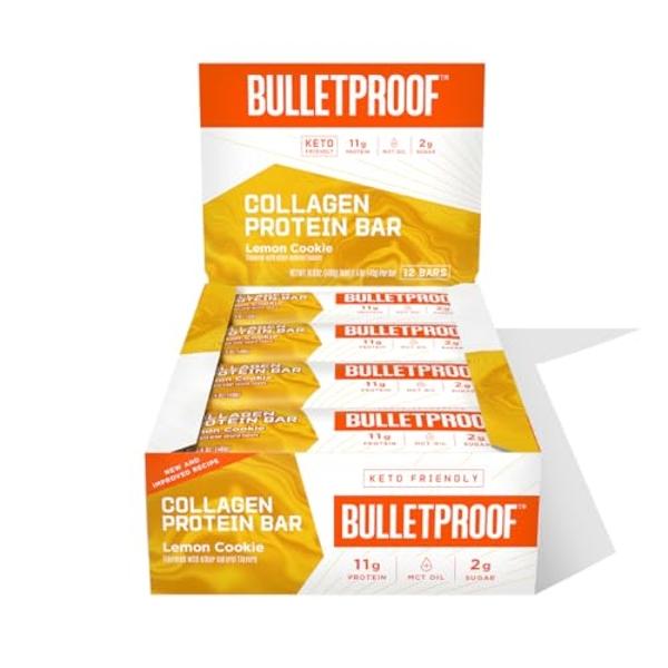 Bulletproof Lemon Cookie Collagen Protein Bars, Pack of 12, Keto ...