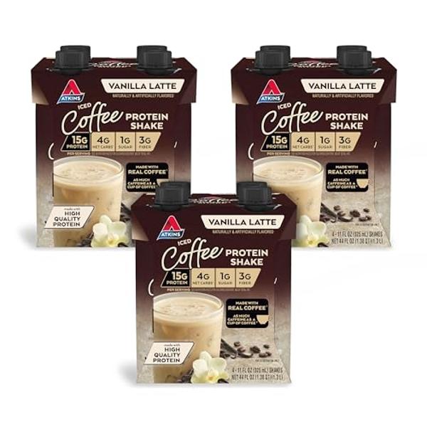 Atkins Iced Coffee Vanilla Latte Protein Shake, 15g Protein, Low ...
