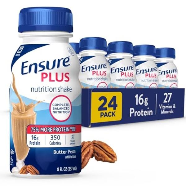 Ensure Plus Butter Pecan Nutrition Shake, Meal Replacement Shake, 24 Pack