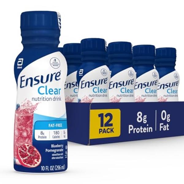Ensure Liquid Clear Nutrition Drink, 0g fat, 8g of protein, Blueberry ...