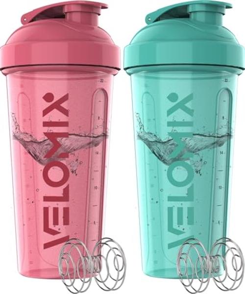 VELOMIX -2 Pack- 28 oz Protein Shaker Bottles for Protein Mixes - 2x ...