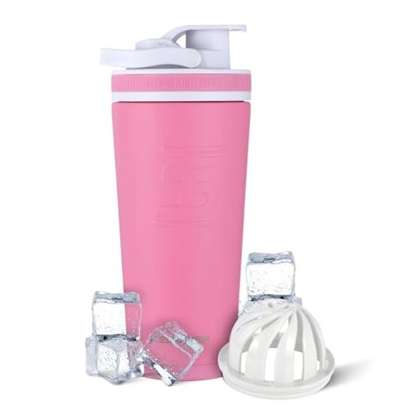 Ice Shaker Insulated Stainless Steel Shaker Bottle | 26oz, Pink | Cold ...