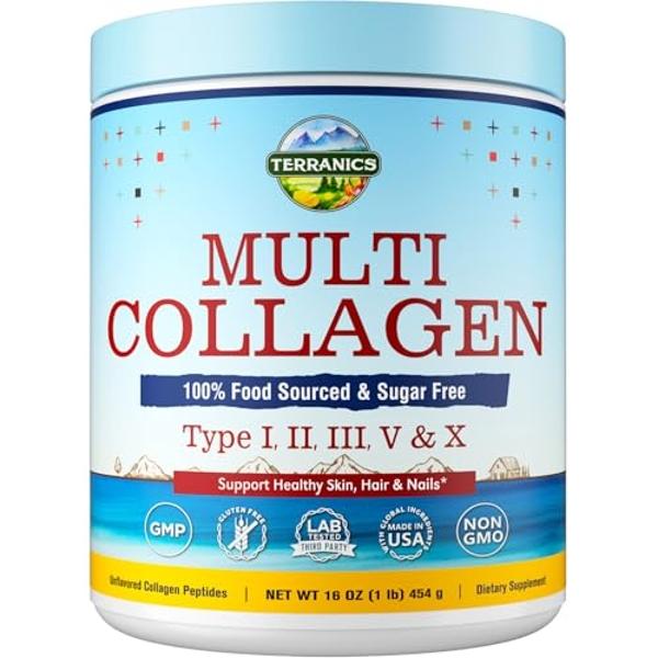 Terranics Multi Collagen Peptides Powder, Type I II III V X Hydrolyzed ...