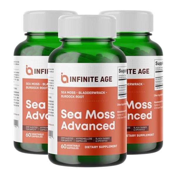 Infinite Age 3 Pack of 1250mg Sea Moss Advanced Superfood Capsules, 180 ...