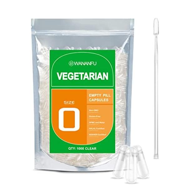 wananfu Size 0 Empty Capsules Vegetarian (1000 Count) Bundle with Micro ...