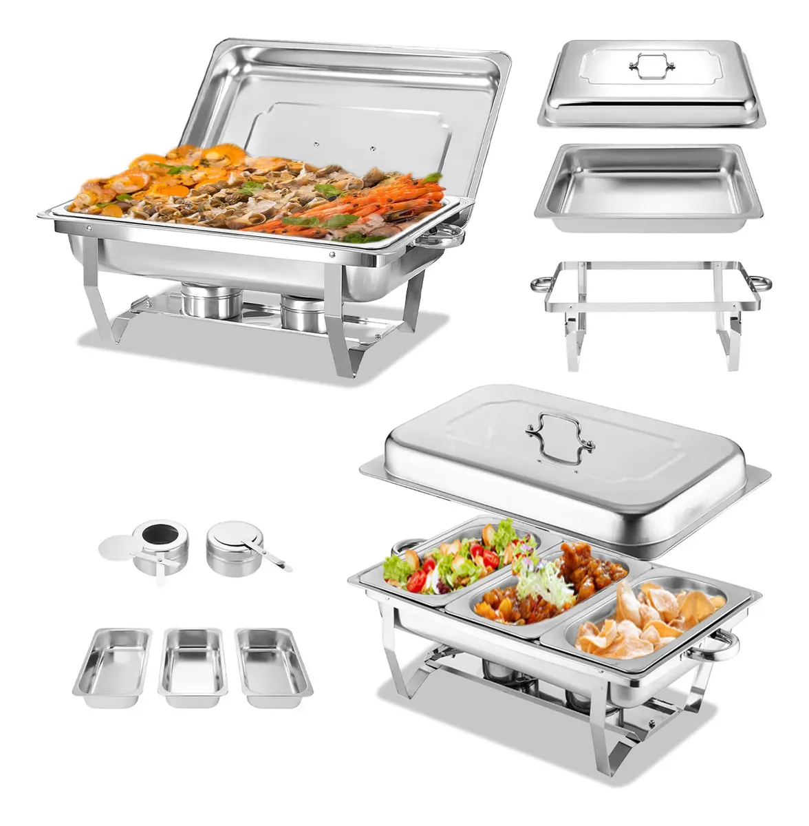 Chafer Bufetera 3 Espacios De Acero Inoxidable Para Chef 9l