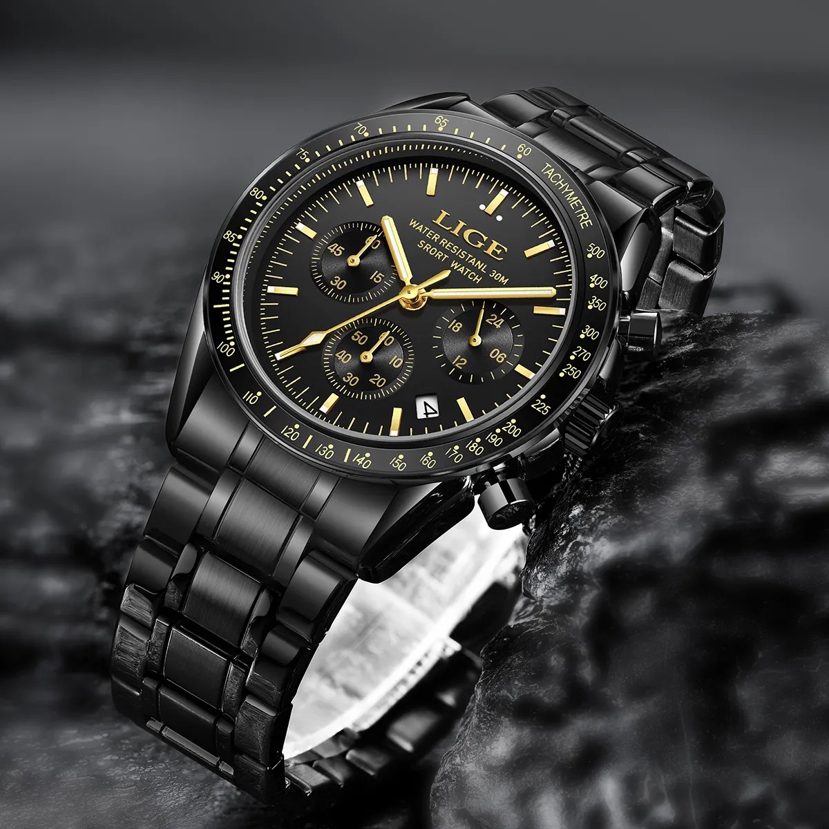 Reloj Para Hombre Lige Sports LG89137F Reloj De Cuarzo Impermeable Negro