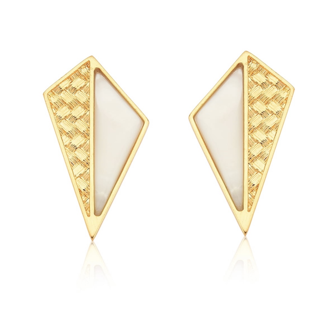 Aretes modernos madre perla - baño de oro - aretes dorados