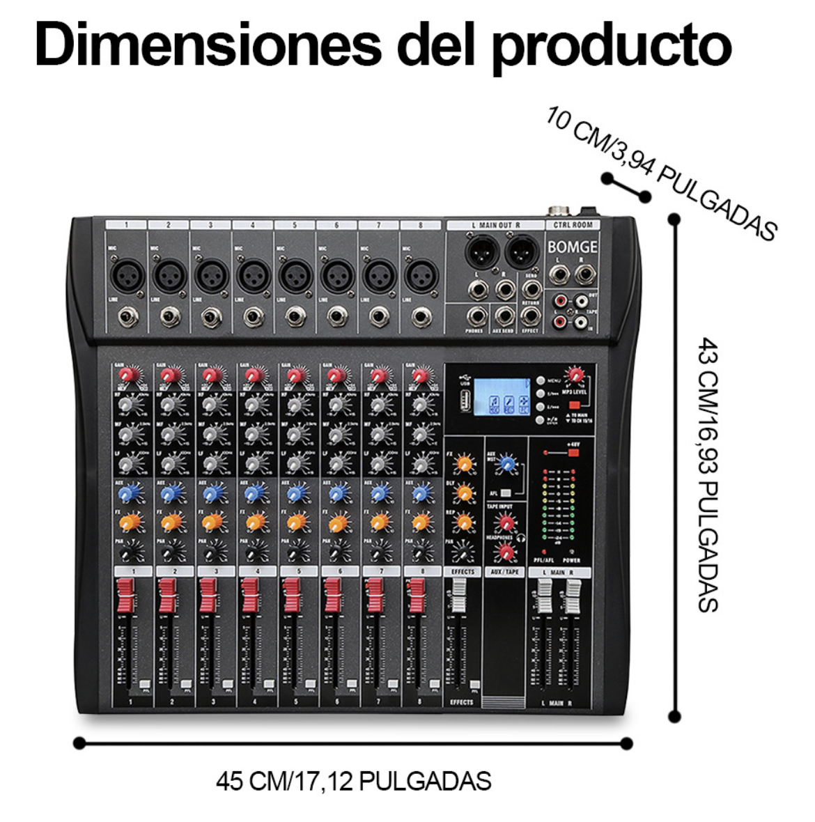 Consola Mezcladora Bomge Ct8 De 8 Canales Con Bluetooth