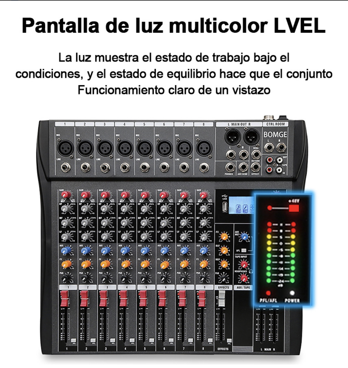 Consola Mezcladora Bomge Ct8 De 8 Canales Con Bluetooth