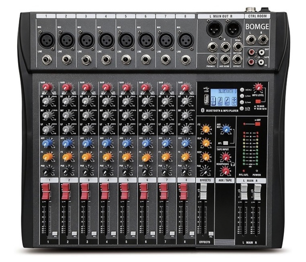 Consola Mezcladora Bomge Ct8 De 8 Canales Con Bluetooth