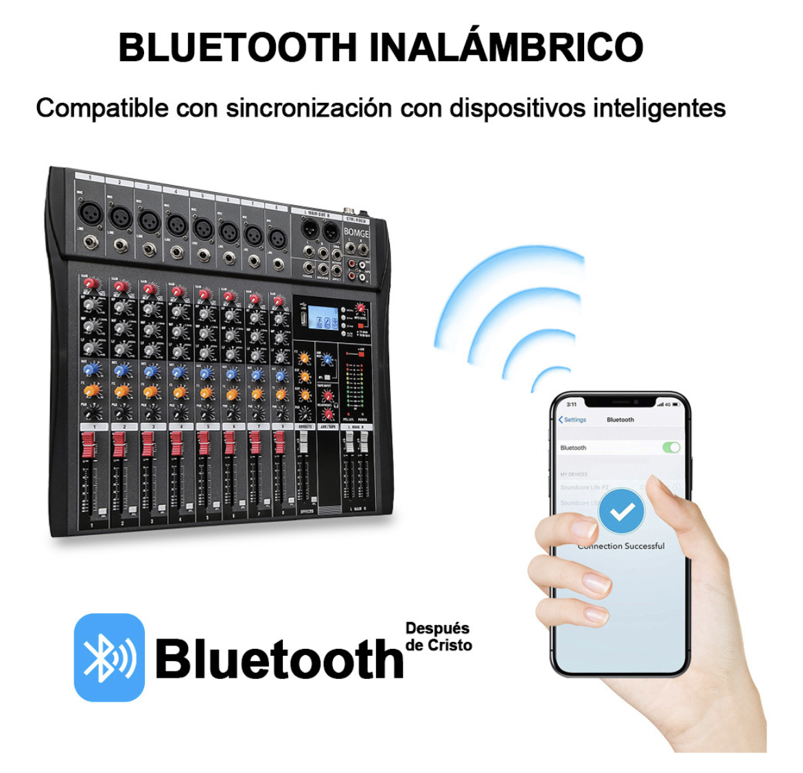 Consola Mezcladora Bomge Ct8 De 8 Canales Con Bluetooth