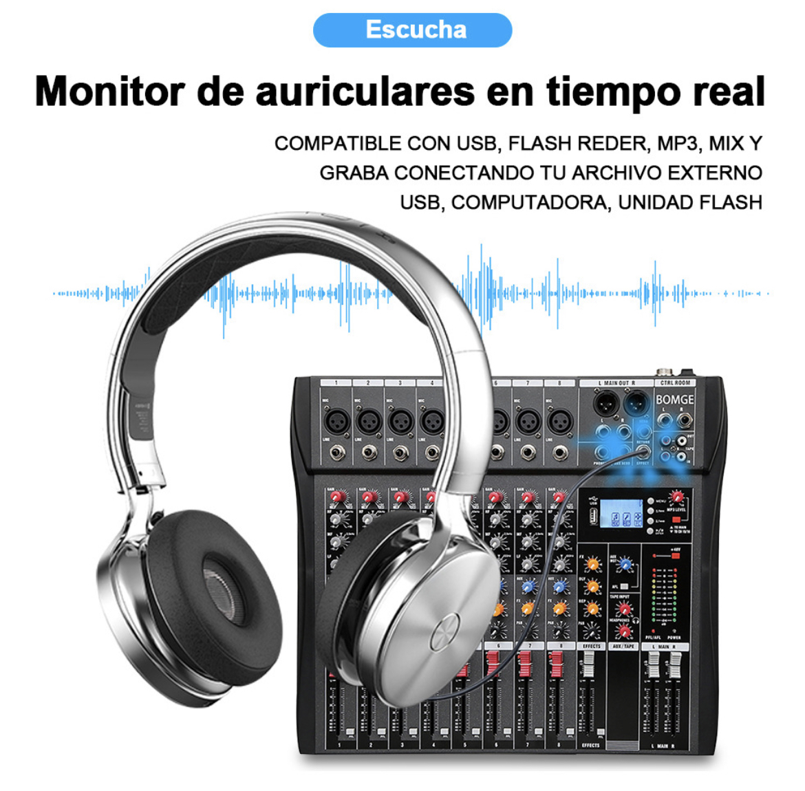 Consola Mezcladora Bomge Ct8 De 8 Canales Con Bluetooth