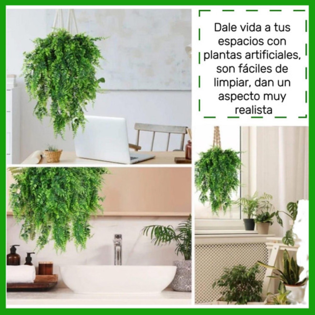 "2Helechos Planta Artificial Colgante Boda Fiesta Pared