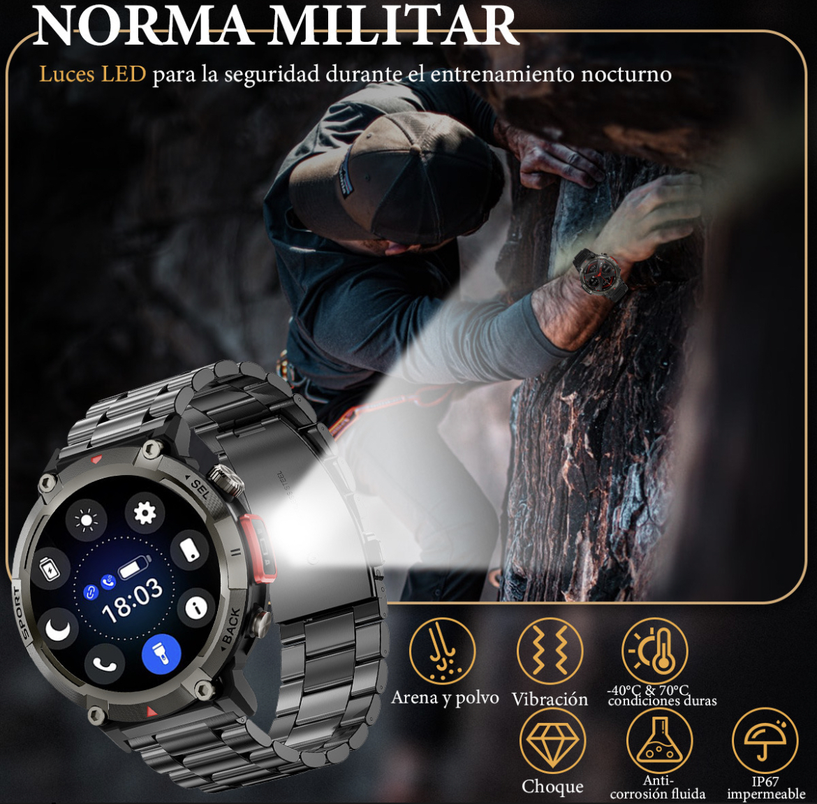 Reloj Inteligente Hombre Milita Smartwatch Linterna Deportes