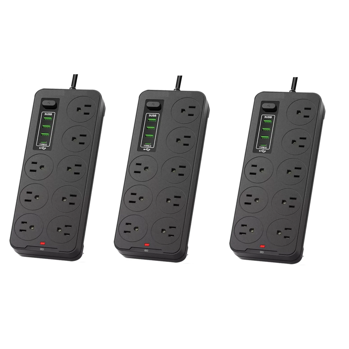 3 Multicontactos Usb 2500w,3m Cable 8 Salidas+3 Usb+1 Tipo C