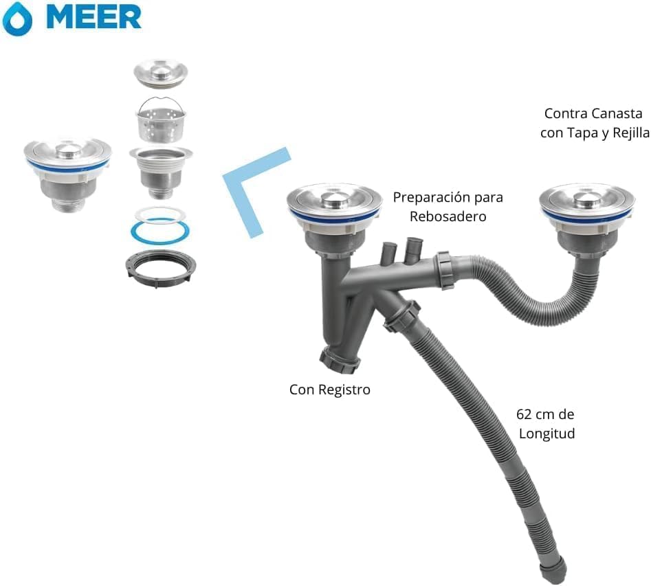 MEER FAUCETS BY CNX Kit de Cocina con Tarja Doble, Mezcladora Monomando ...