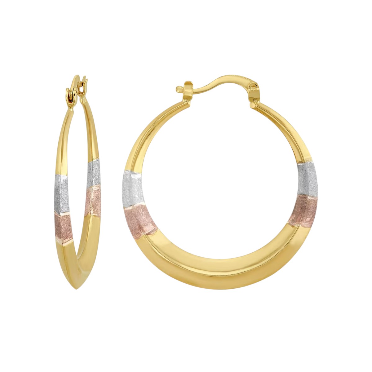 Arracadas Media Luna 3 Colores Elaboradas En Oro De 10 K