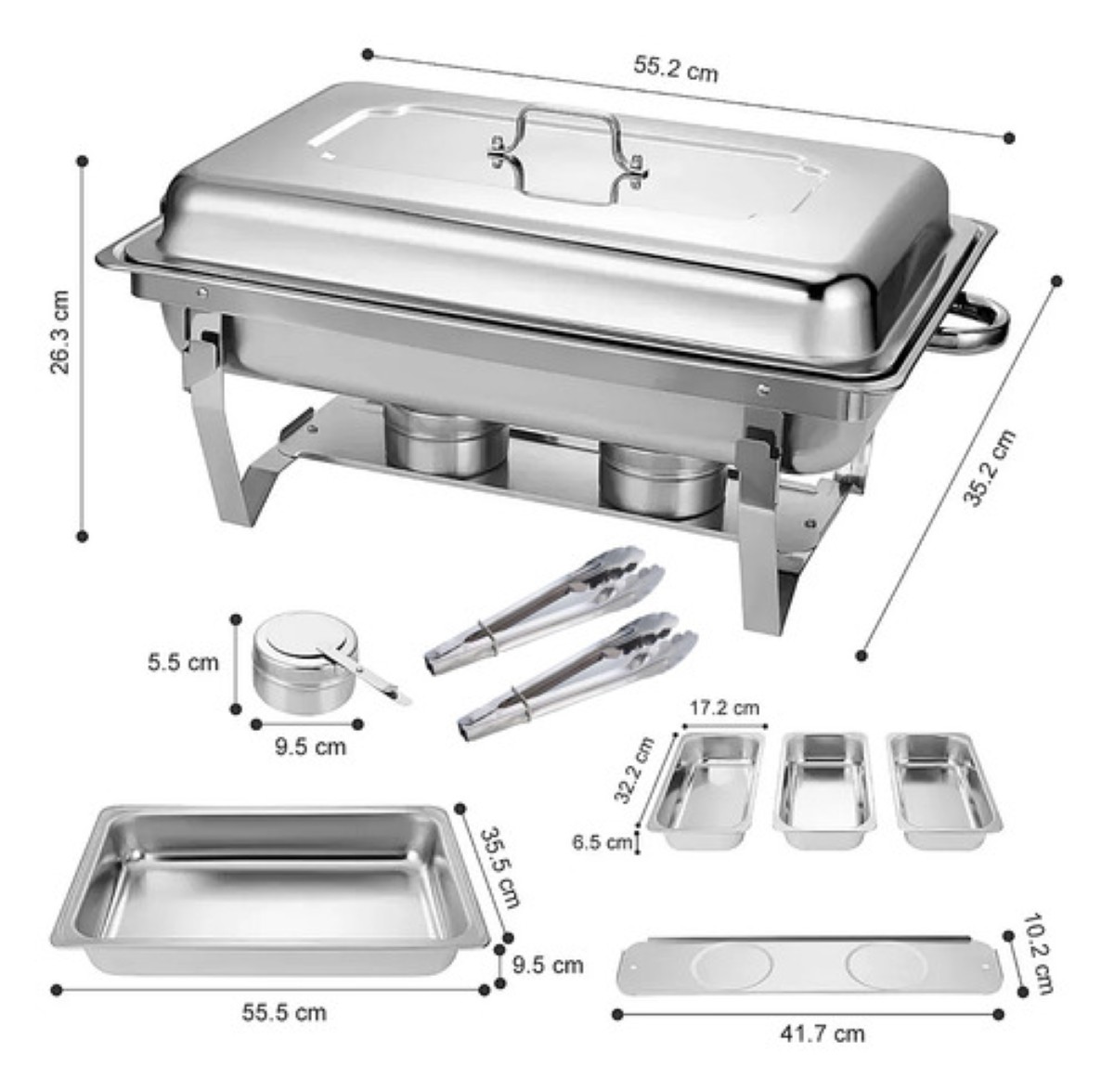 Chafer Bufetera 3 Espacios De Acero Inoxidable Para Chef PLATA