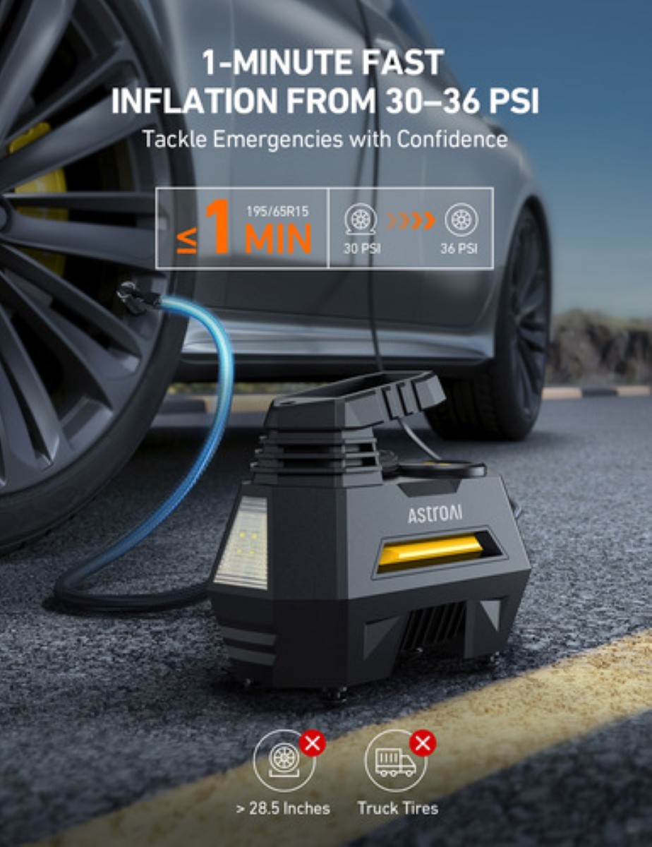 Bomba Portátil De Compresor De Aire Astroai 12v Dc negro