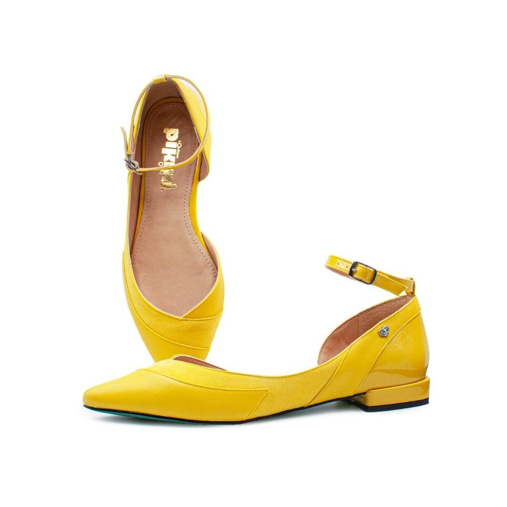 Balerina Flat Amarillo en Combinación Piel y Charol PIKIKI