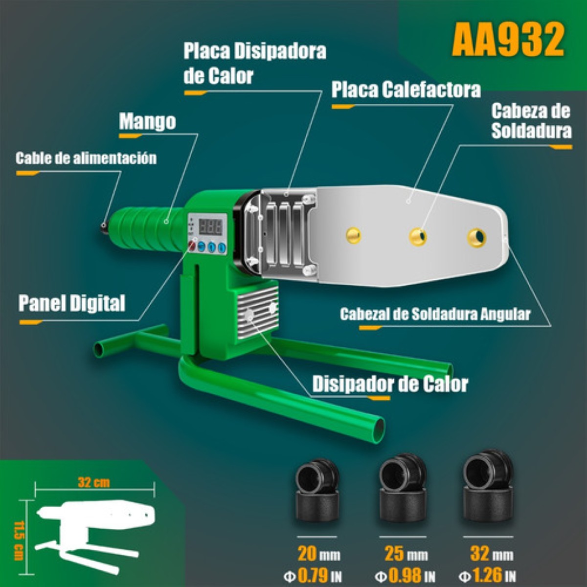 Termofusora Kit 1000w Para Ppr Con 3 Dados Anirona Aa932 Pro Verde