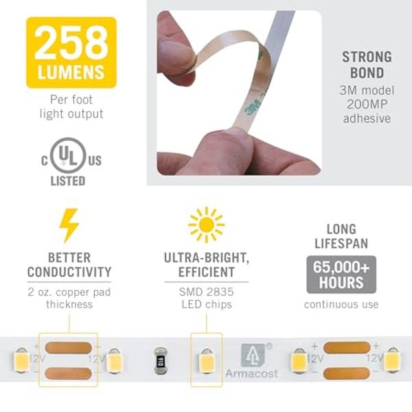 Tira de luces LED COB Olaholii de 10 m con control remoto, luz blanca ...