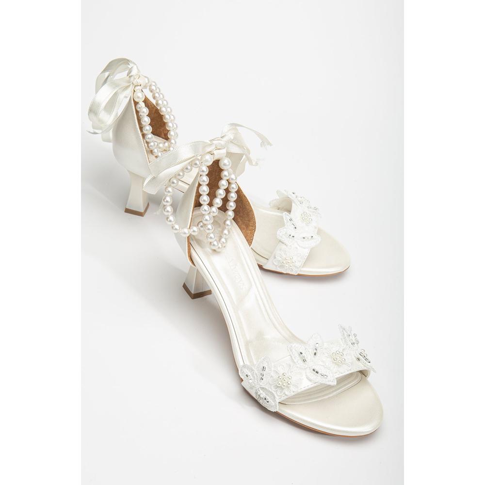 Dawn - Sandalias de novia de encaje color marfil con perlas