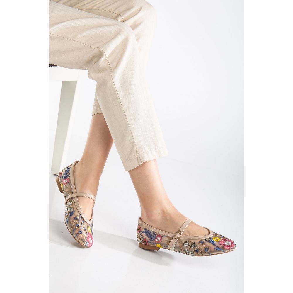 Fauna - Zapatos planos Mary Jane de malla beige
