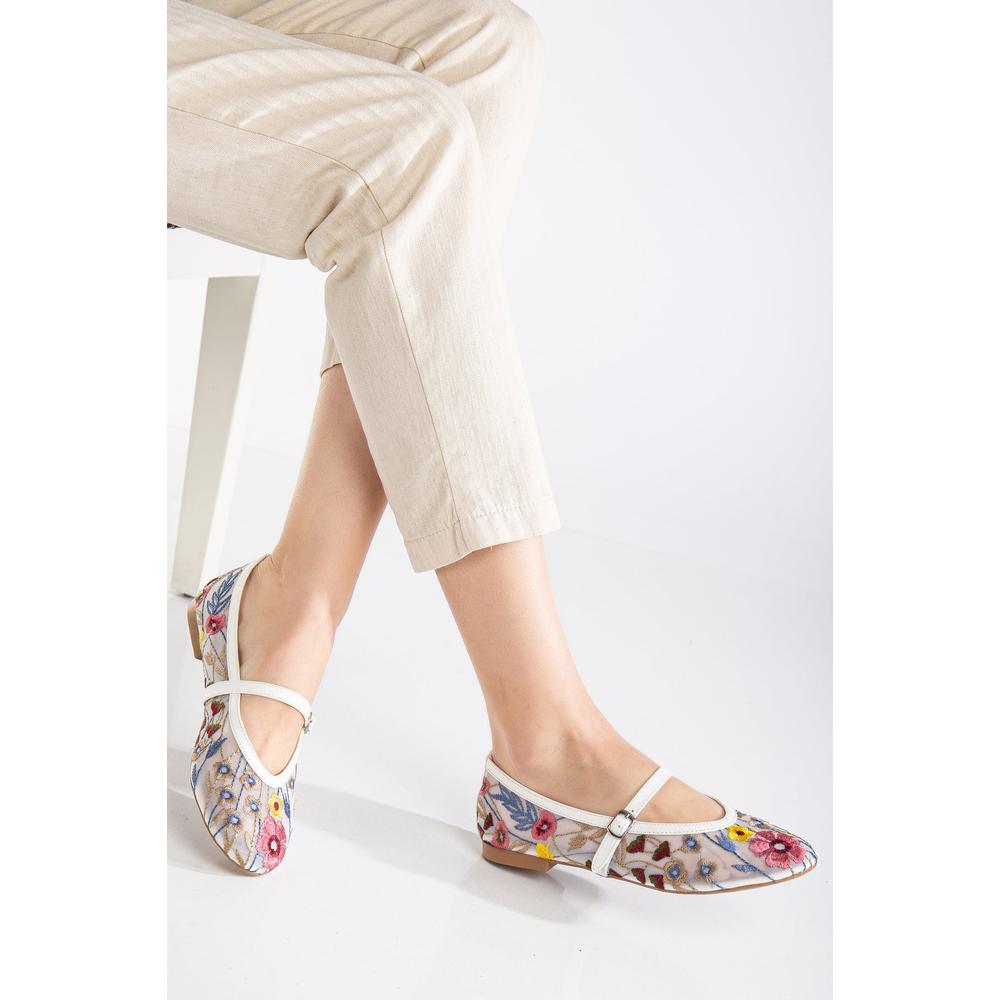Fauna - Zapatos planos Mary Jane de malla blanca