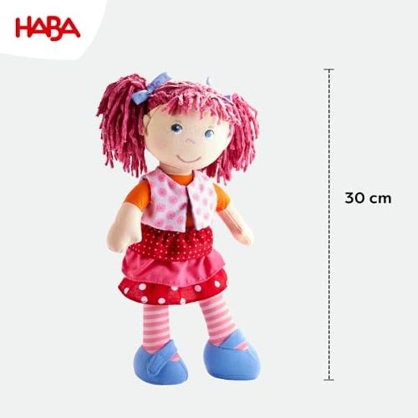 Muñeca suave HABA Lilli-Lou de 30 cm con cabello rosa con coletas, ojos ...